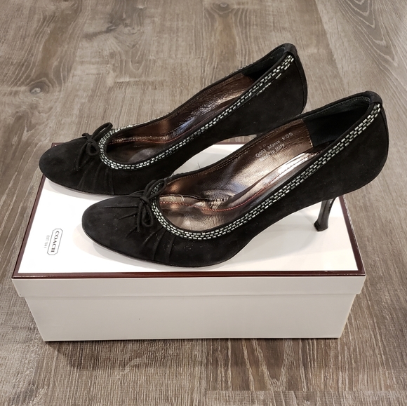 Coach | Shoes | Coach Maren Beaded Black Suede Pumps Size 8 | Poshmark
